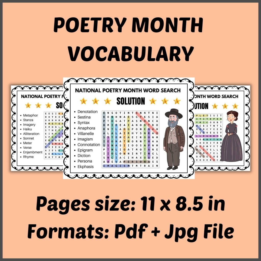 National Poetry Month Word Search Puzzle | Poetry month Vocabulary ...