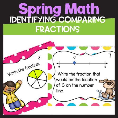 Spring Identifying, Comparing, and Equivalent Fraction Task Cards ...