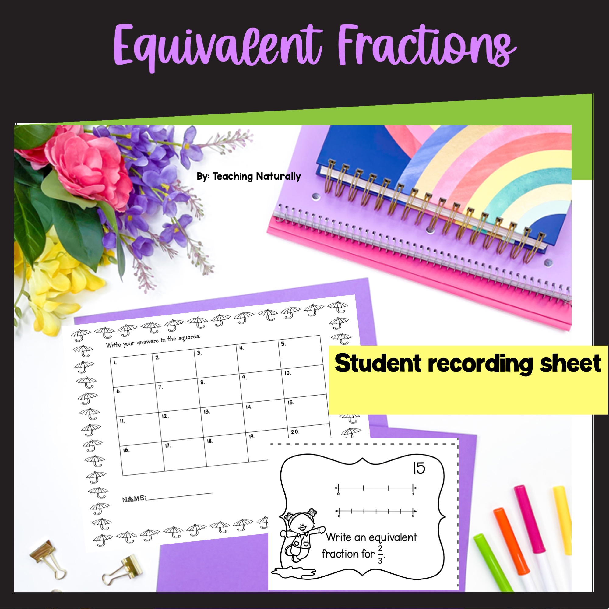Spring Identifying, Comparing, and Equivalent Fraction Task Cards ...