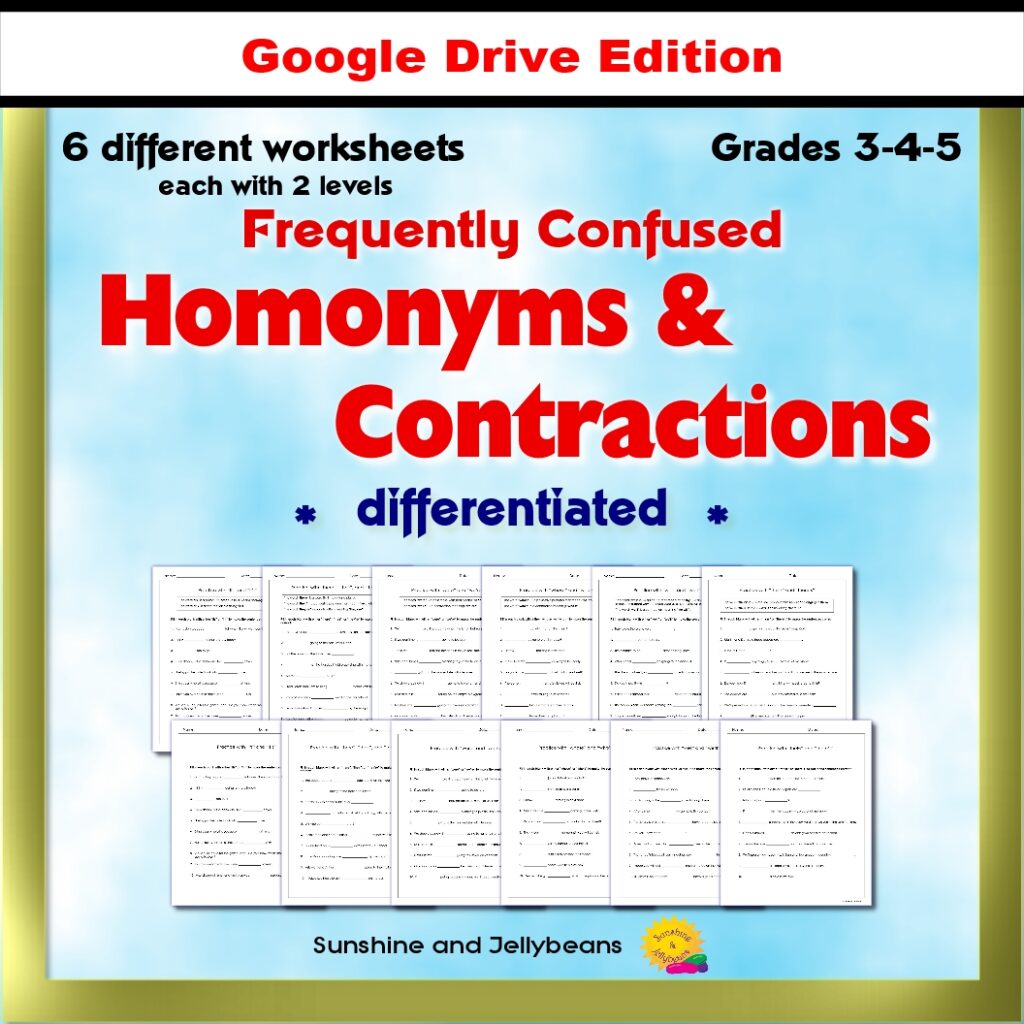 Homonyms and Contractions - Differentiated - 6 practice worksheets ...