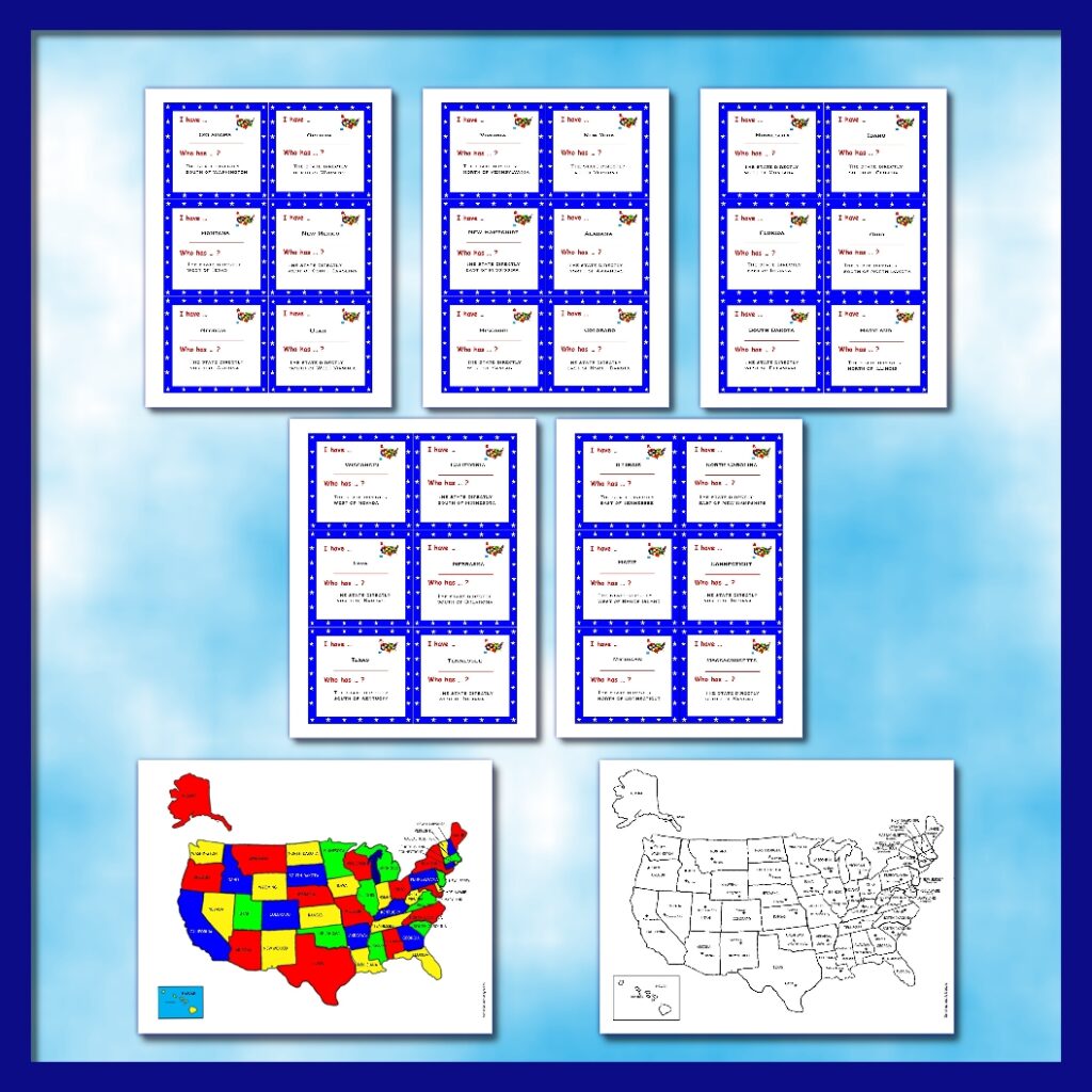 Map Skills Game - "I have... Who has?" - North, South, East, West - U.S ...