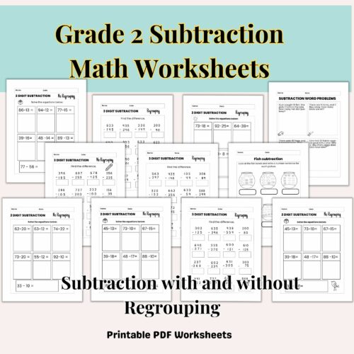 Subtraction Worksheets With and Without Regrouping for Grade 2 | Made ...