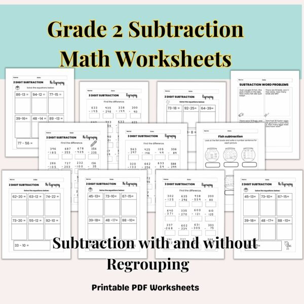 Subtraction Worksheets With and Without Regrouping for Grade 2 | Made ...