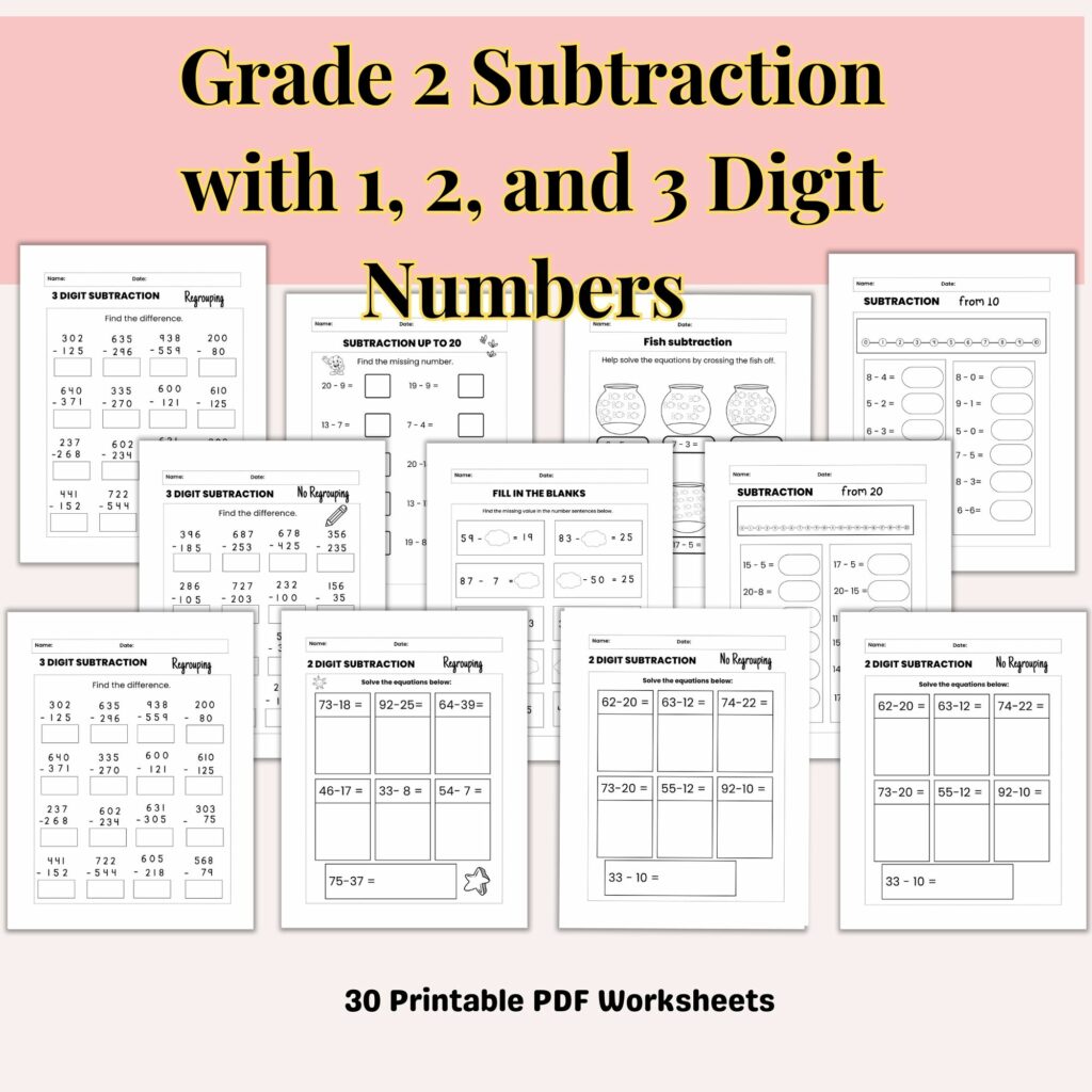 Subtraction Worksheets With And Without Regrouping For Grade 2 Made