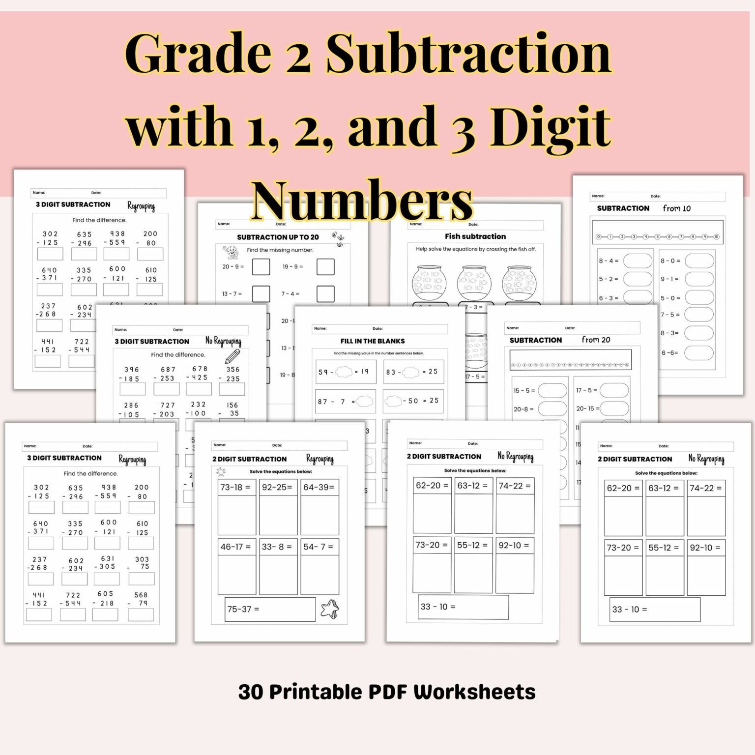 Subtraction Worksheets With And Without Regrouping For Grade 2 Made Subtraction Worksheets With And Without Regrouping For Grade 2 Made