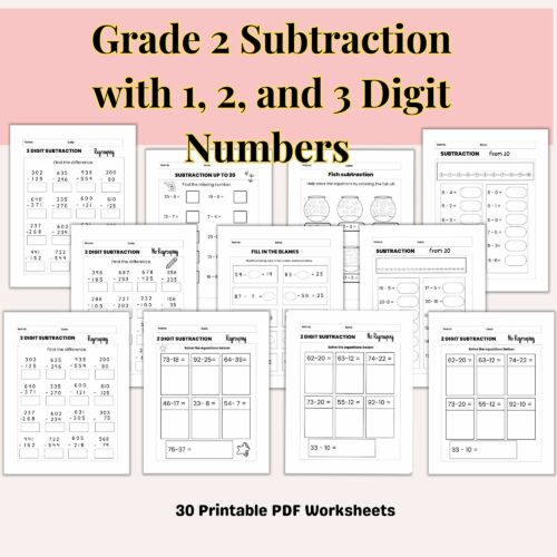 Subtraction Worksheets With and Without Regrouping for Grade 2 | Made ...