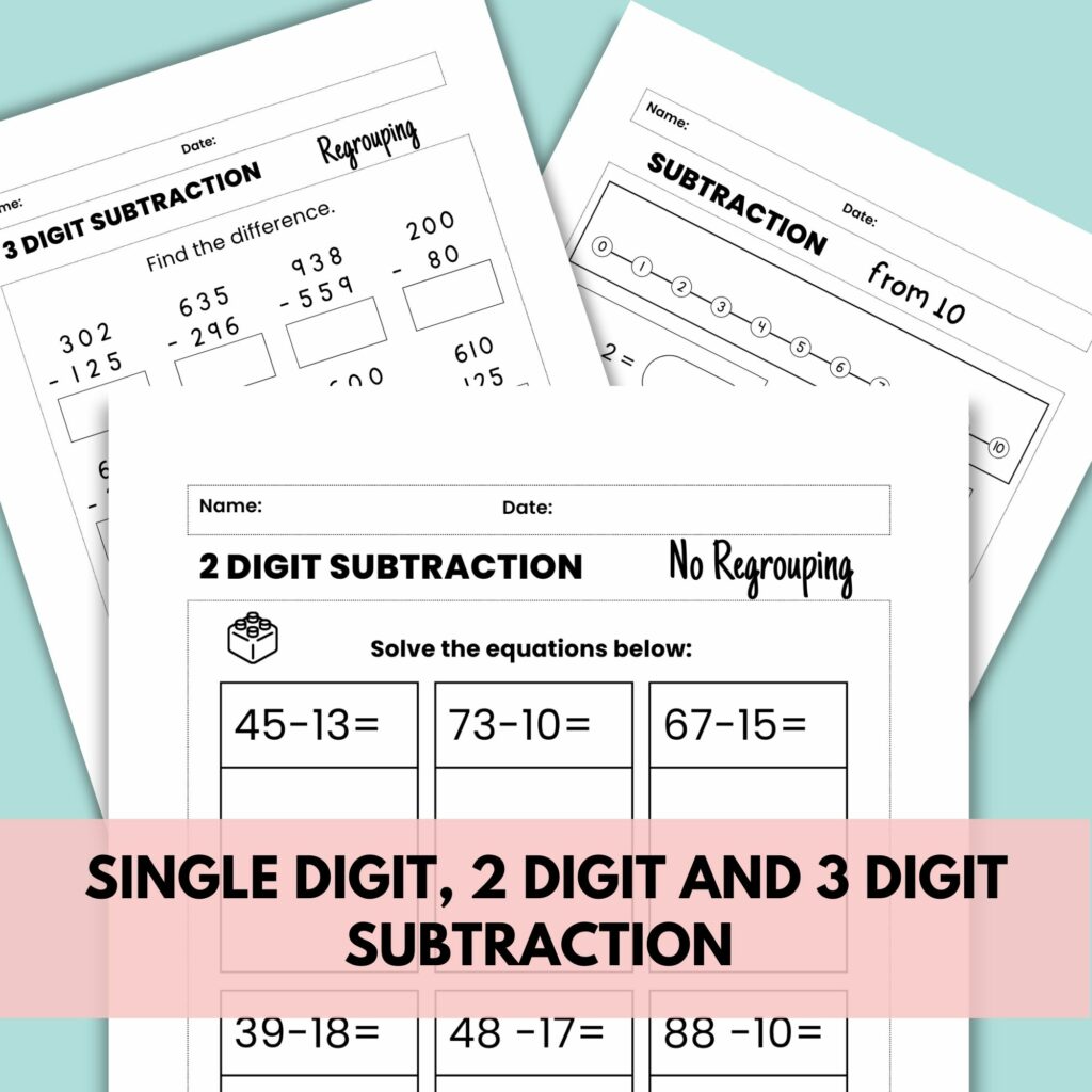 Subtraction Worksheets With and Without Regrouping for Grade 2 | Made ...