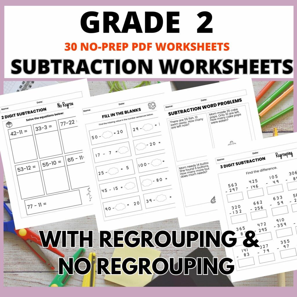 Subtraction Worksheets With and Without Regrouping for Grade 2 | Made ...