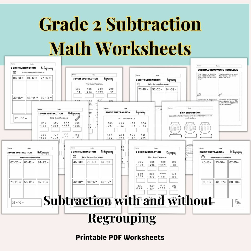 Subtraction Worksheets With and Without Regrouping for Grade 2 | Made ...