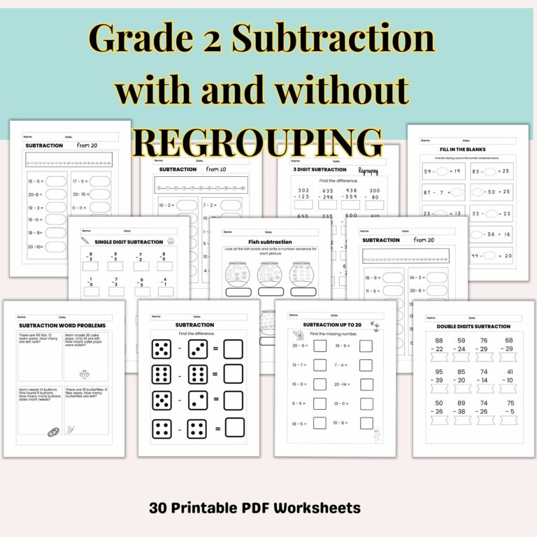 Subtraction Worksheets With and Without Regrouping for Grade 2 | Made ...