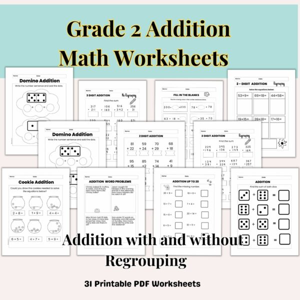 Addition Worksheets with Single, 2 Digit and 3 Digit Numbers, Answer ...