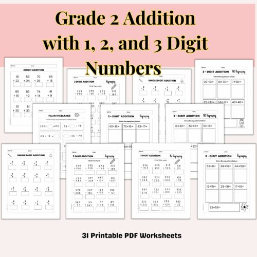 Addition Worksheets with Single, 2 Digit and 3 Digit Numbers, Answer ...