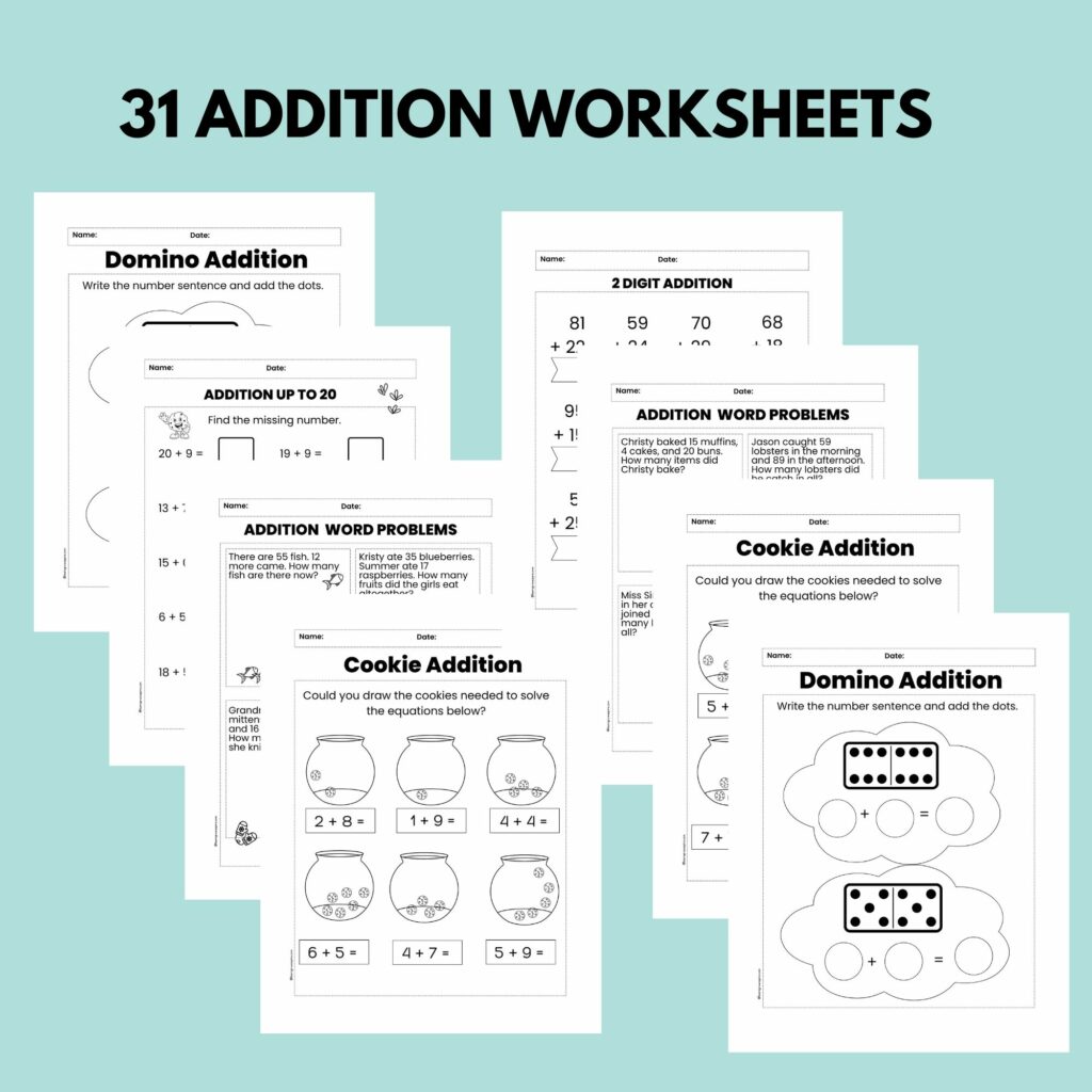 Addition Worksheets with Single, 2 Digit and 3 Digit Numbers, Answer ...