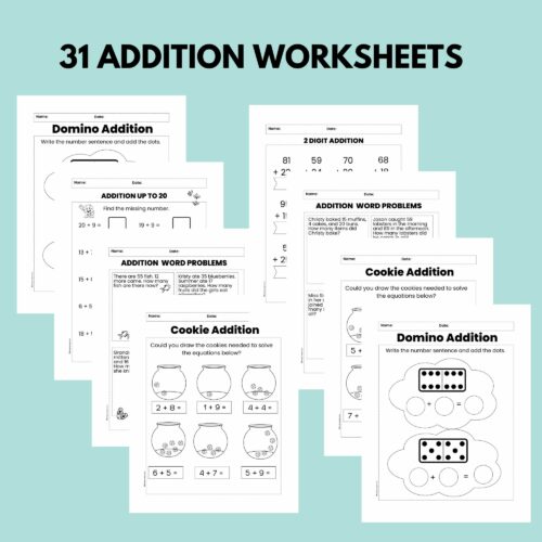 Addition Worksheets with Single, 2 Digit and 3 Digit Numbers, Answer ...
