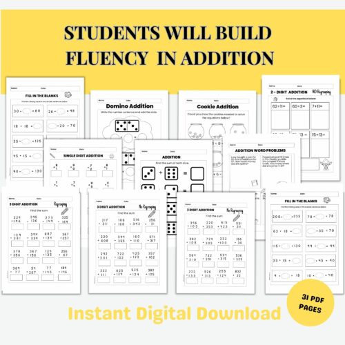 Addition Worksheets with Single, 2 Digit and 3 Digit Numbers, Answer ...