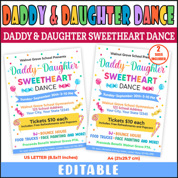 Editable Daddy and Daughter Sweetheart Dance Flyer, School Event ...