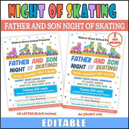 Father and Son Night of Bowling Flyer, School Event Fundraiser Template ...