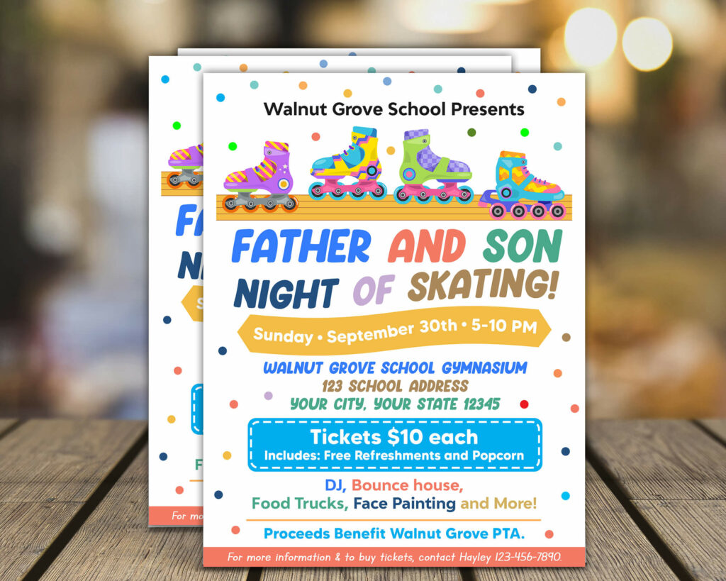Father and Son Night of Bowling Flyer, School Event Fundraiser Template ...