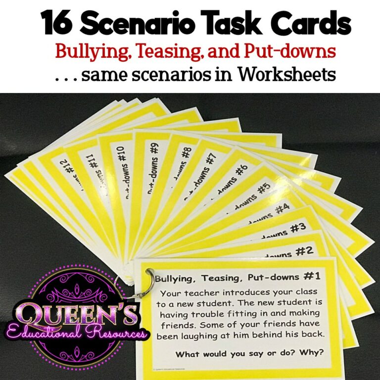 Bullying, Teasing, and Put-downs Scenario Task Cards and Worksheets ...