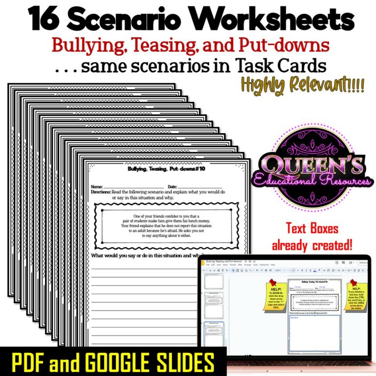 Bullying, Teasing, and Put-downs Scenario Task Cards and Worksheets ...