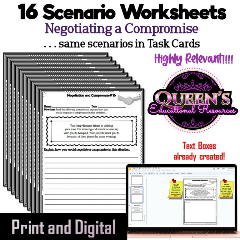 Negotiating a Compromise Scenario Task Cards and Worksheets | Made By ...