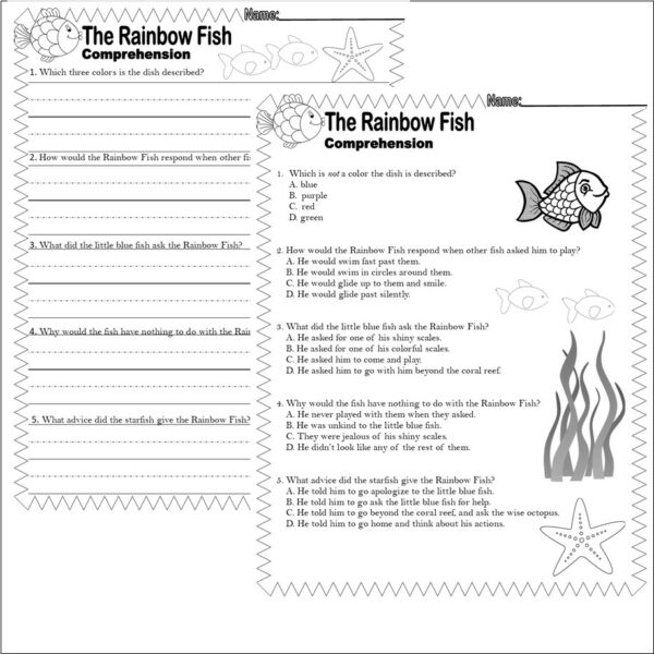 The Rainbow Fish Book Companion Reading Comprehension | Made By Teachers