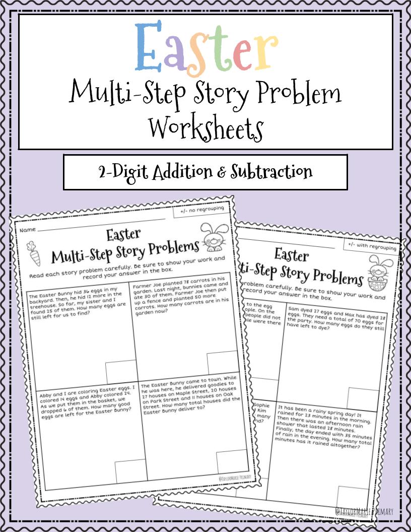 Spring Easter Multi Step Word Problems Worksheets 4 Pack Addition