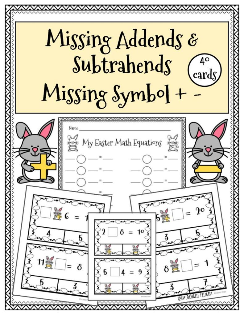 Spring Easter Bunny Clip Cards Missing Addends & Missing Subtrahends 0 ...