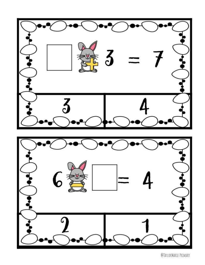Spring Easter Bunny Clip Cards Missing Addends & Missing Subtrahends 0 ...