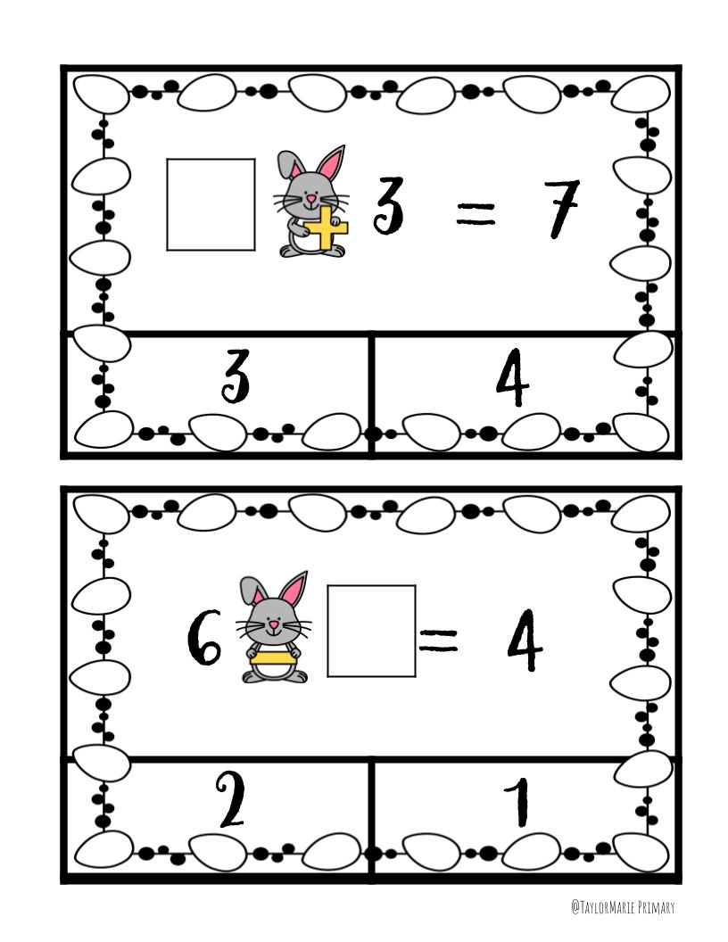 Spring Easter Bunny Clip Cards Missing Addends & Missing Subtrahends 0 ...