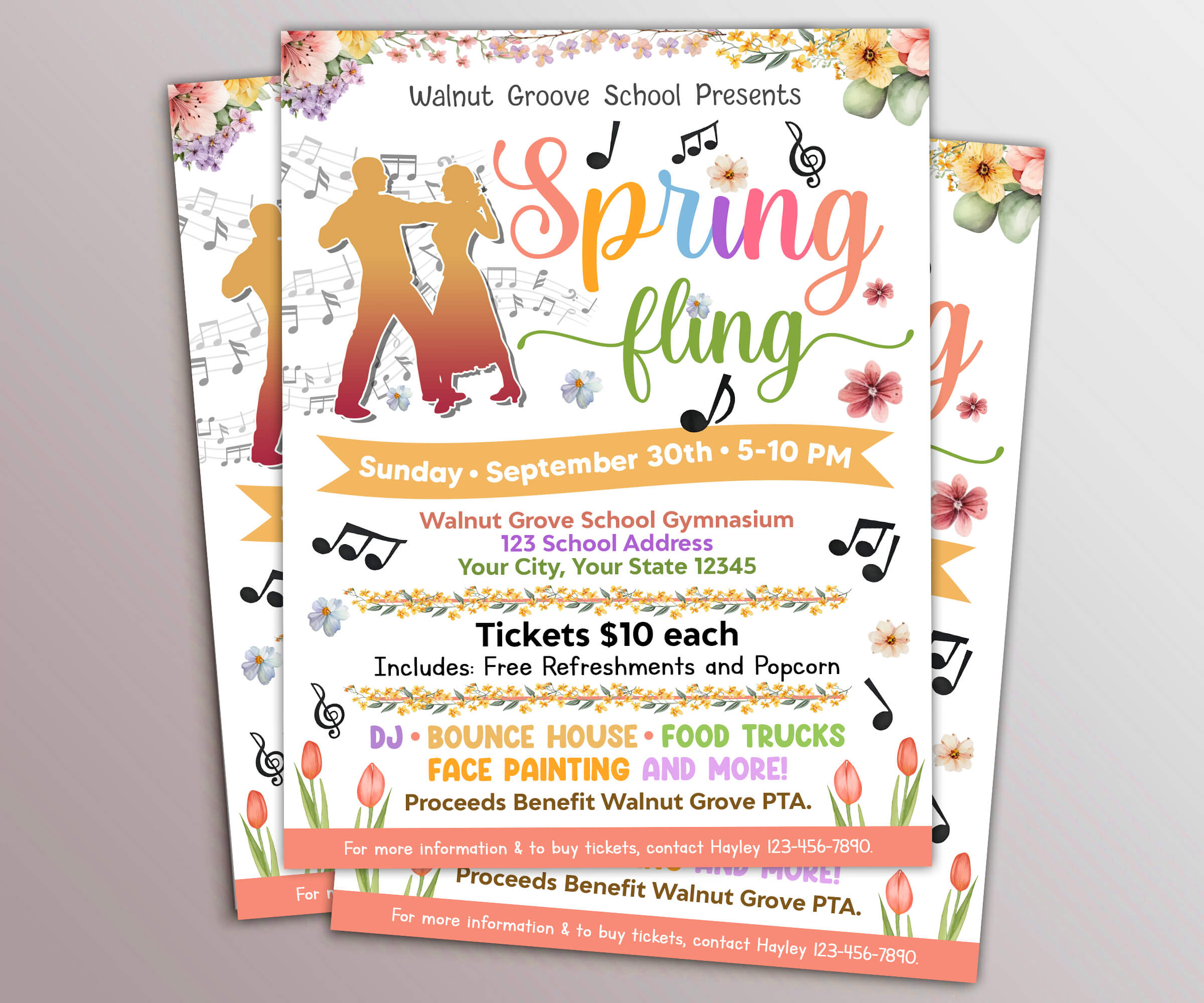 DIY Spring Fling Flyer, Customizable School Event Fundraiser Template ...