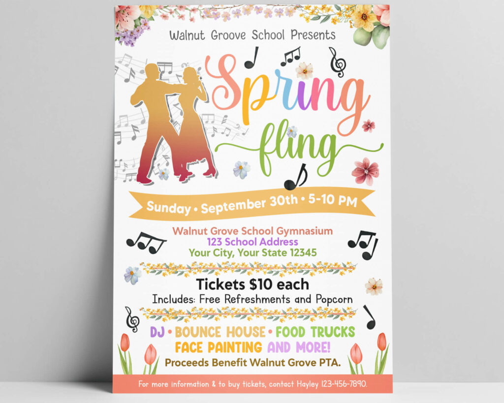 DIY Spring Fling Flyer, Customizable School Event Fundraiser Template ...