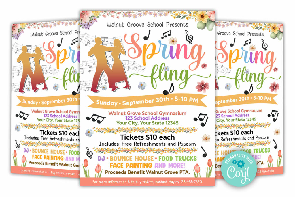 DIY Spring Fling Flyer, Customizable School Event Fundraiser Template ...