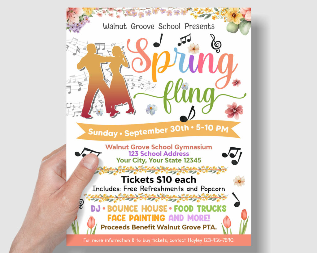DIY Spring Fling Flyer, Customizable School Event Fundraiser Template ...