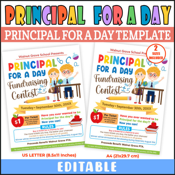 Principal For A Day Customizable School Event Fundraiser Template ...