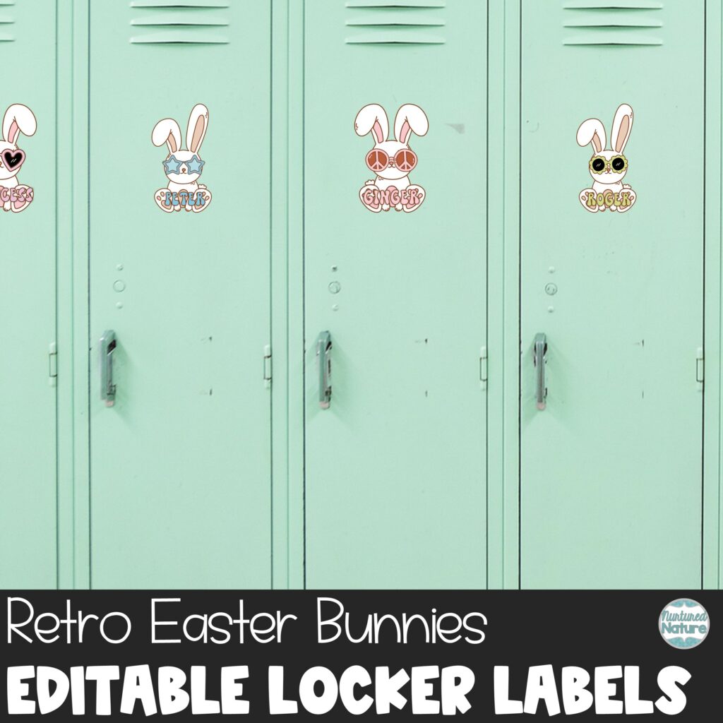 Editable Spring Decor - Retro Easter Bunny Locker Labels or Cubby Tags ...