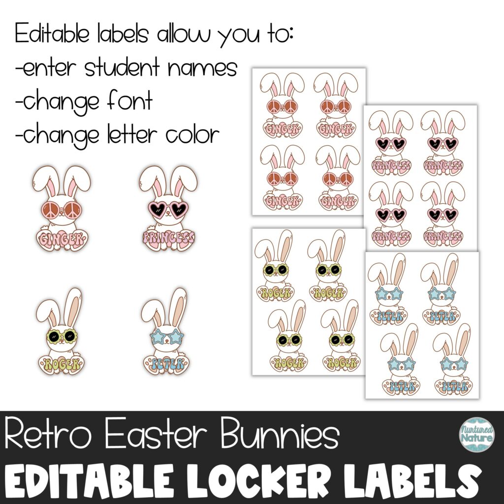 Editable Spring Decor - Retro Easter Bunny Locker Labels or Cubby Tags ...