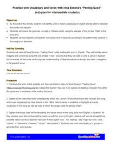 Practice with Vocabulary - Spanish Sub Lesson Plan - Intermediate ...