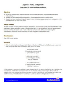 Japanese Haiku - Spanish Sub Lesson Plan for Intermediate Students ...