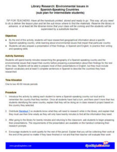 Environmental Issues - Spanish Substitute Lesson Plan for Intermediate ...