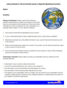 Environmental Issues - Spanish Substitute Lesson Plan for Intermediate ...