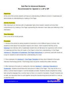 Education in Guatemala - Spanish Substitute Lesson Plan for Advanced ...