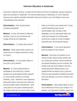 Education in Guatemala - Spanish Substitute Lesson Plan for Advanced ...