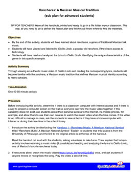 Rancheras Mexican Musical Tradition - Spanish Sub-Plan for Advanced ...