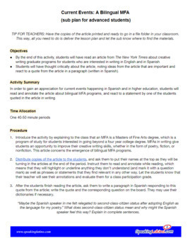 Current Events: A Bilingual MFA - Spanish Sub-Plan for Advanced ...