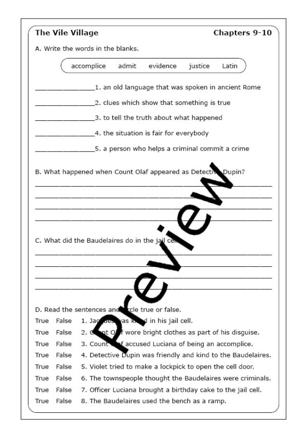 Lemony Snicket "The Vile Village" worksheets | Made By Teachers