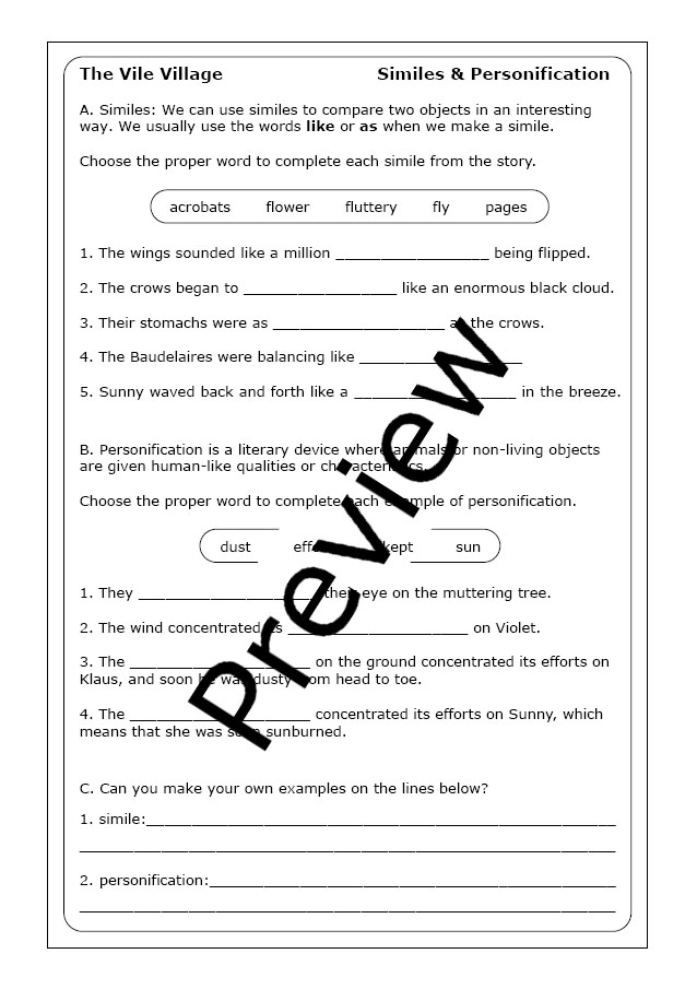 Lemony Snicket "The Vile Village" worksheets | Made By Teachers