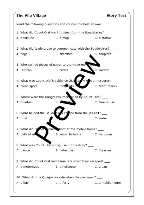 Lemony Snicket "The Vile Village" worksheets | Made By Teachers