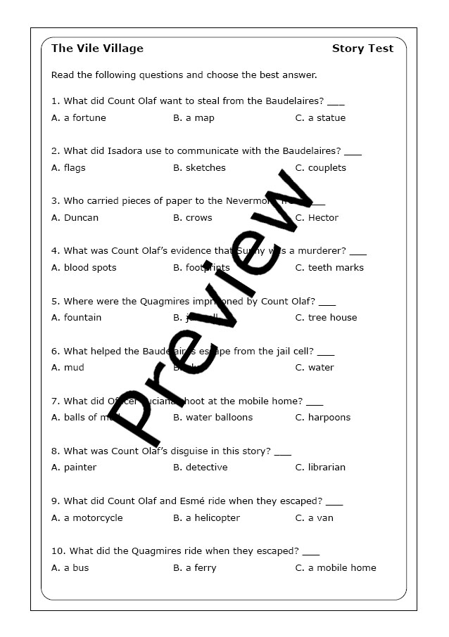 Lemony Snicket "The Vile Village" worksheets | Made By Teachers