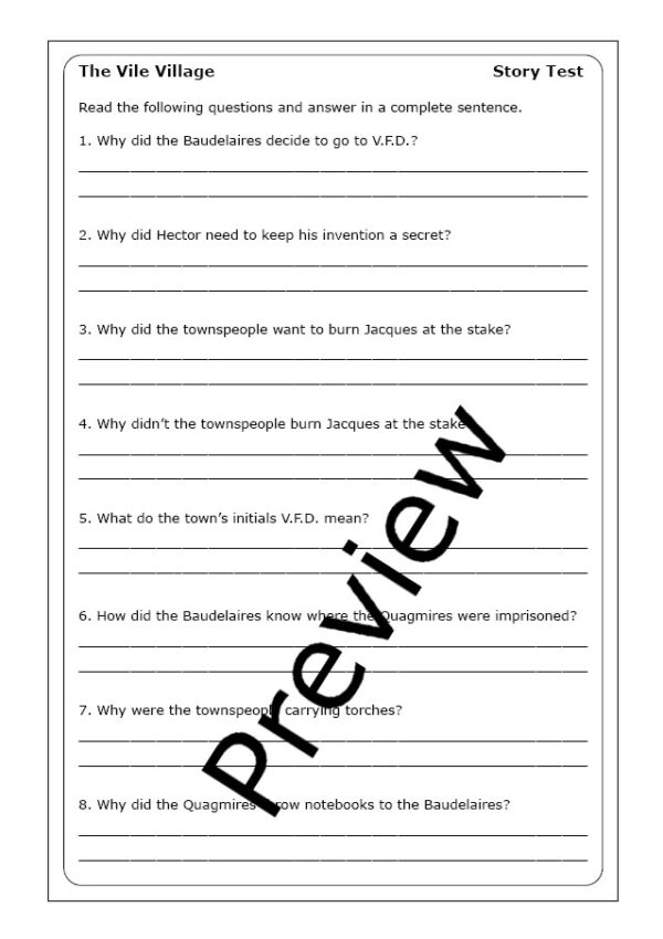 Lemony Snicket "The Vile Village" worksheets | Made By Teachers